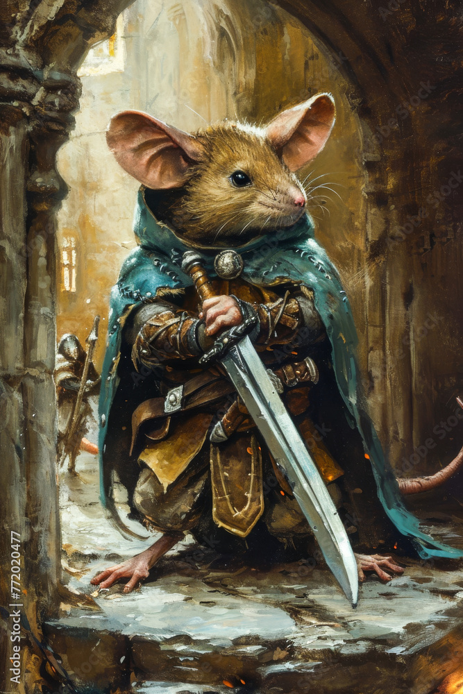 Medieval Warrior Mouse. Generated Image. A digital illustration of a ...