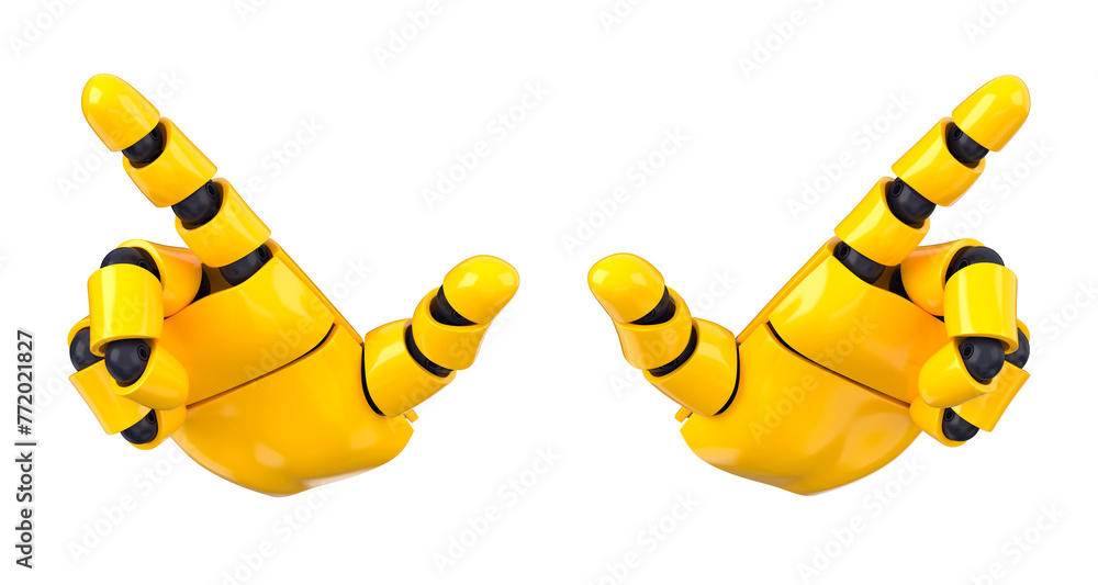Yellow emoji bot hands showing or pointing up gesture. Isolated AI or ...