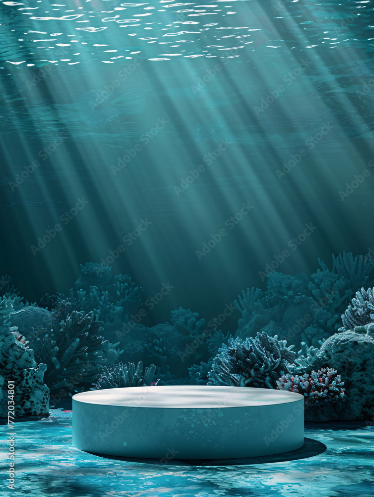 product podium display presentation with underwater background and ...