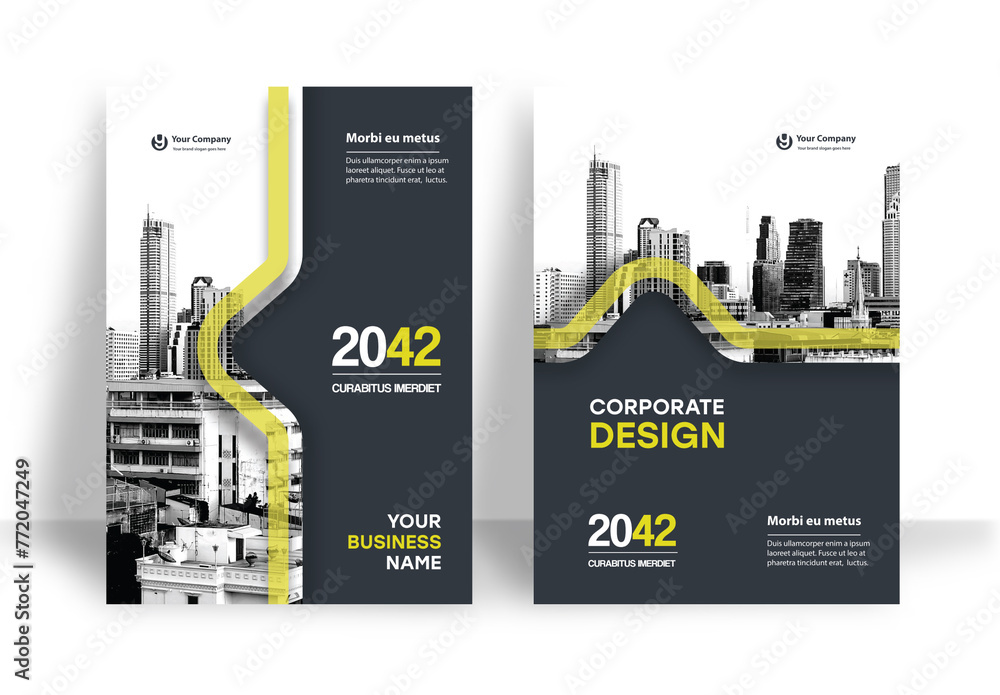 Yellow and Black Geometric Book Cover Layout Stock Template | Adobe Stock