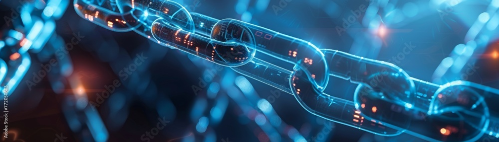 Blockchain visualized as a chain of luminous digital blocks Stock ...