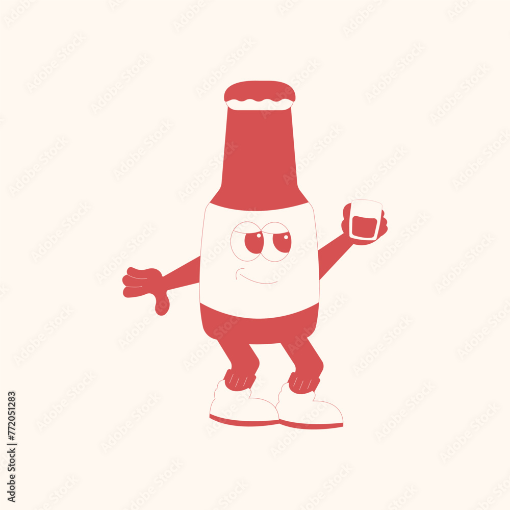 cartoon retro fast food and drink, stickers groovy comic food vector ...