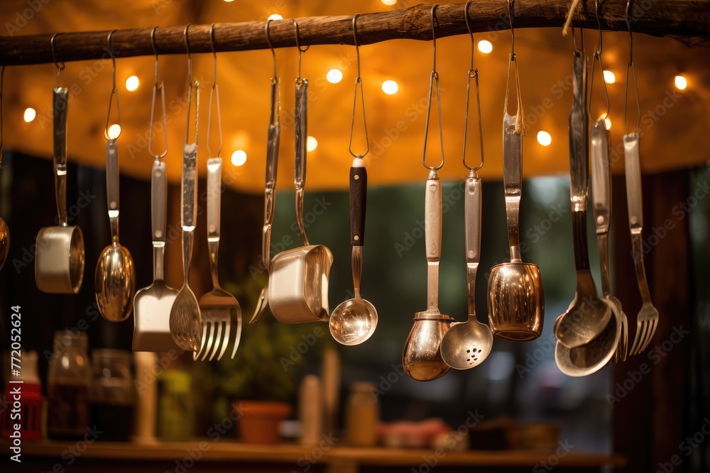Cooking Utensils Hanging: Showcase the details of cooking utensils ...