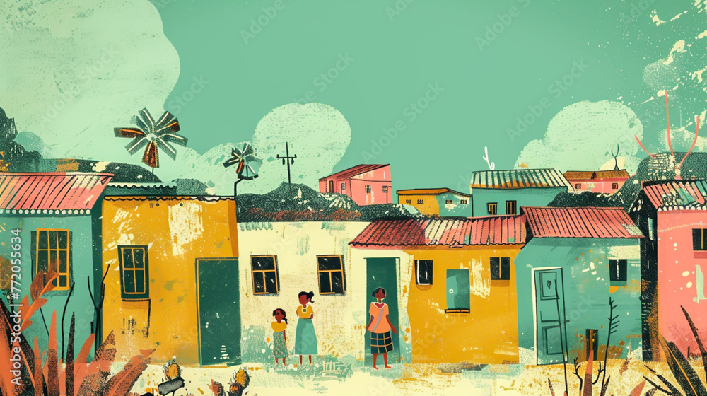 An illustration addressing poverty, showcasing a community coming ...