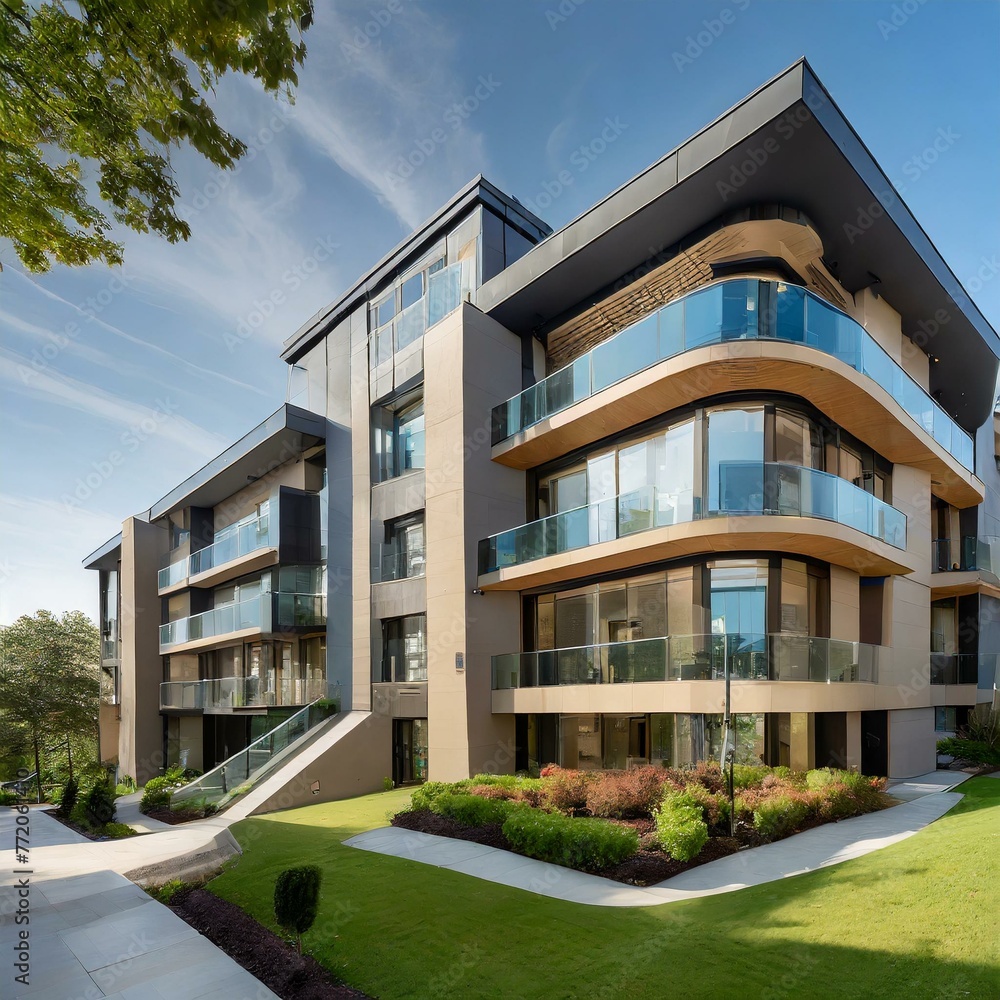 modern building.a contemporary apartment building with sleek lines and ...