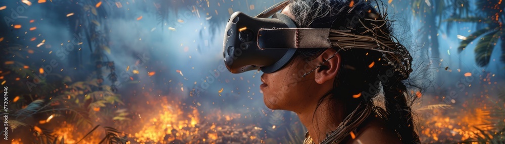 Augmented reality experience of early human fire discovery Stock ...