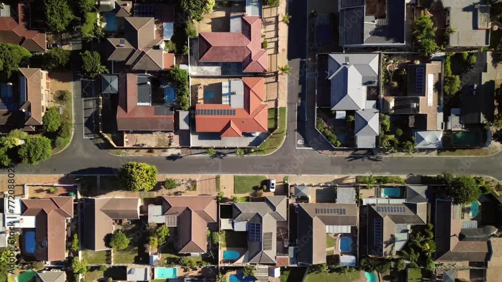 An aerial perspective reveals the layout of a suburban neighborhood ...