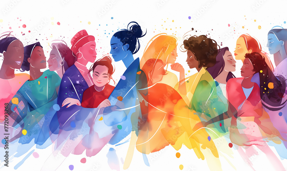 Women Of Different Race And Age Hug And Stand Together. Abstract ...