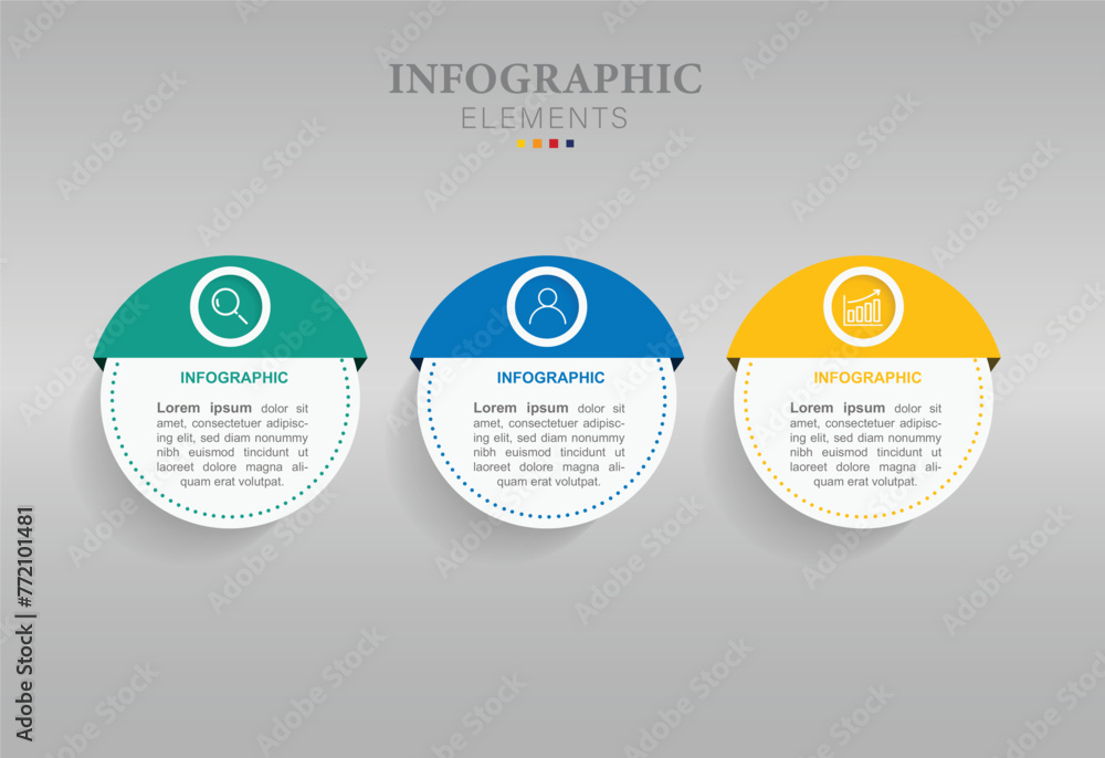 Line step infographic. 3 options workflow diagram, circle timeline ...