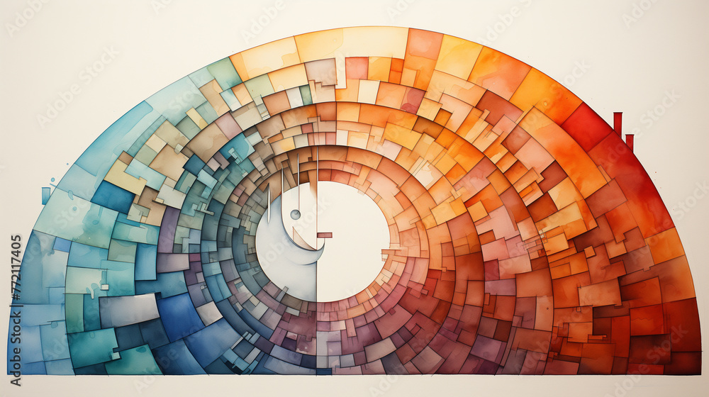 A watercolor illustration of a gradient transition from cool blues to ...