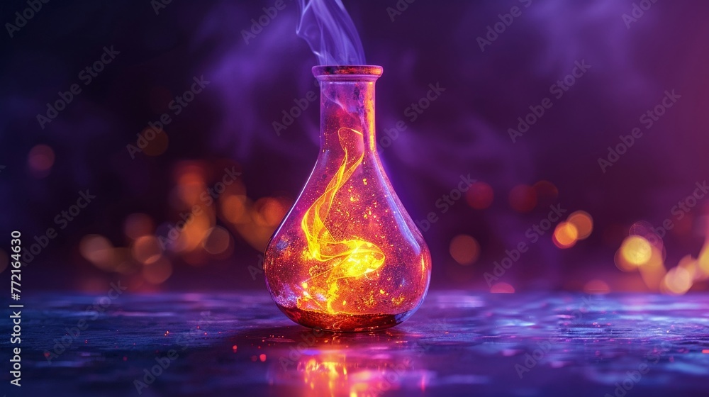 A clay style model of a flask with a glowing substance representing ...