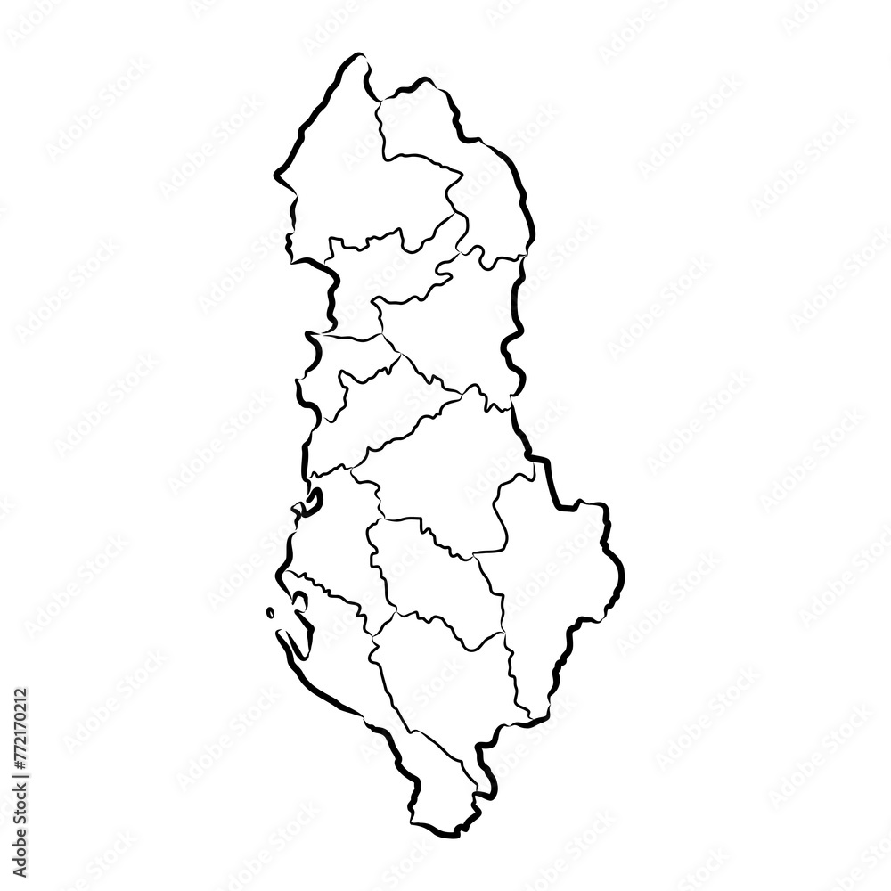 Hand draw map of Albania. Black line drawing sketch. outline doodle on ...