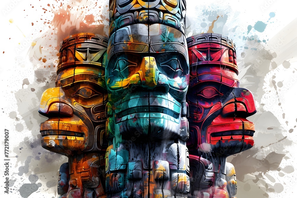 Mystical Totem Pole Spirits in Vibrant Watercolor Clipart with ...