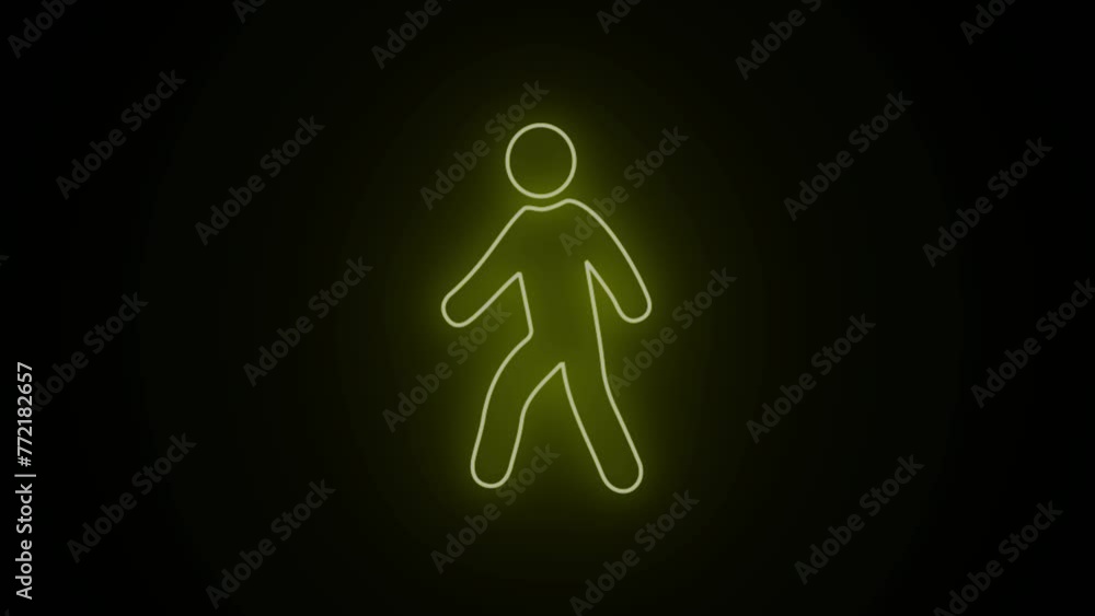 Glowing walking sign animation. Loop animation of icon going, man walk ...