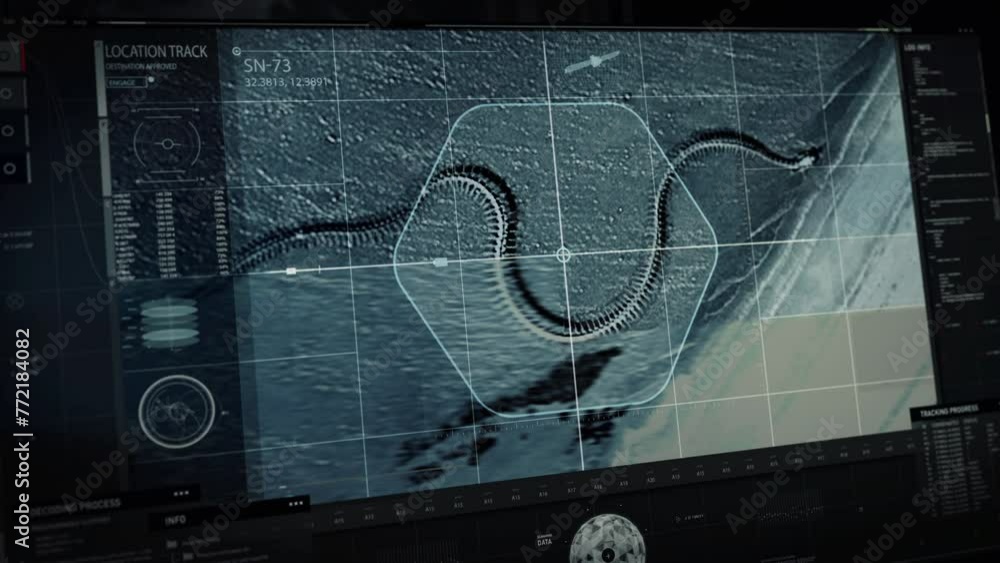 Aerial scan of the chosen area is shown on the monitor. Aerial scan of ...