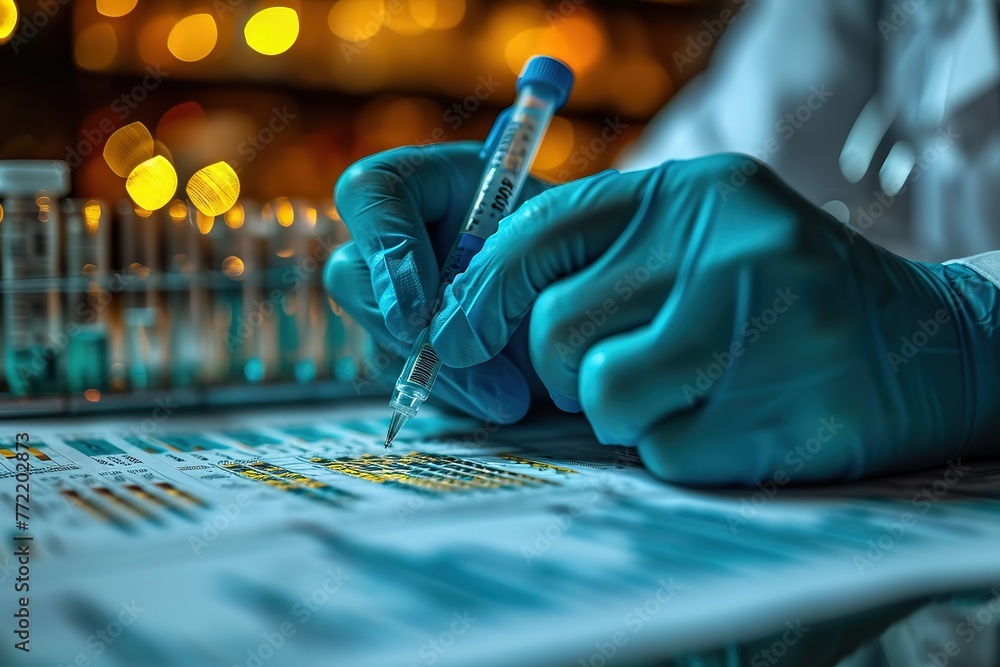 An epidemiologist analyzing data charts and graphs to identify disease ...