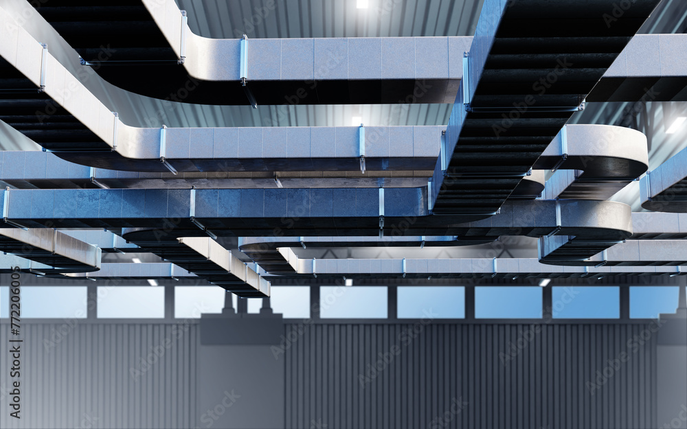 Ventilation ducts under ceiling. Pipes for air purification ...