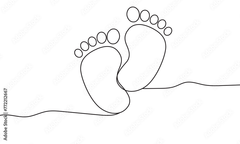Little kids feet. Tiny foots. One single line drawing of feet ...