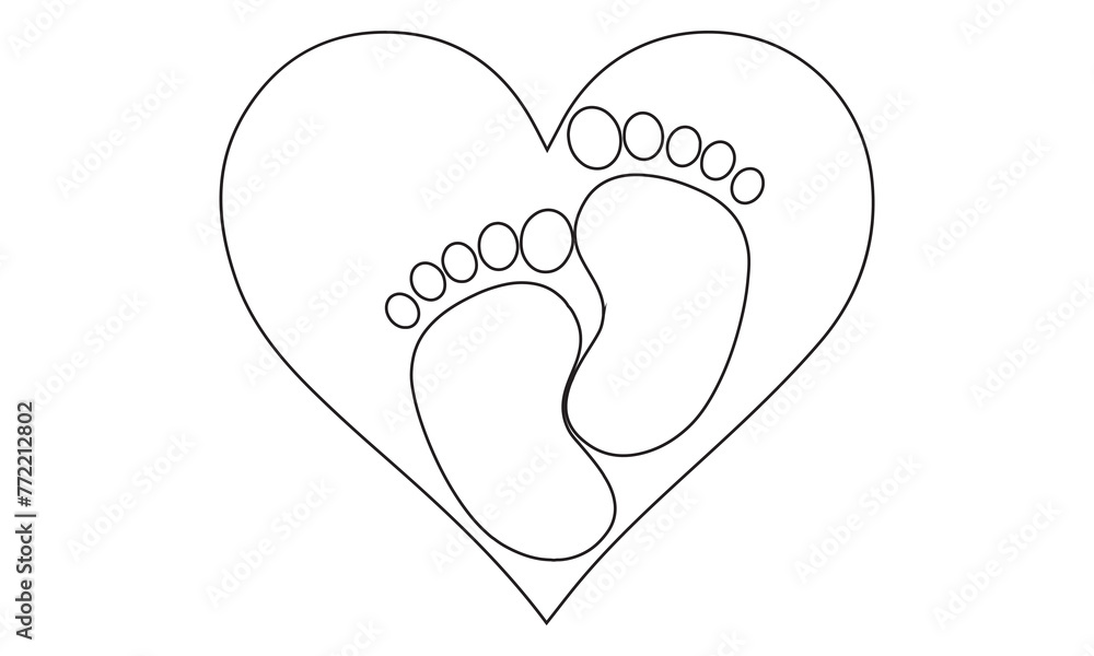 Little kids feet. Tiny foots. One single line drawing of feet ...