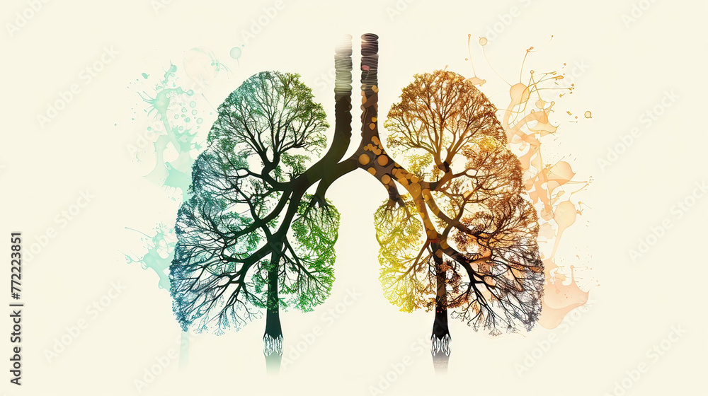 A detailed illustration of lungs transforming into trees, symbolizing ...
