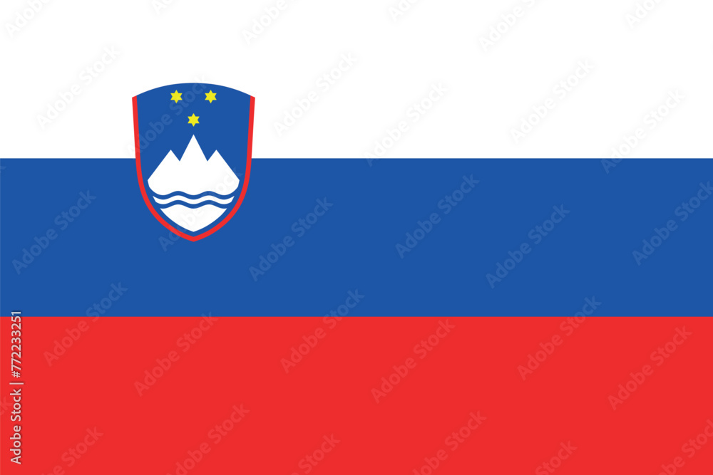 Flag of Slovenia. Slovenian tricolor flag with coat of arms (mountain ...