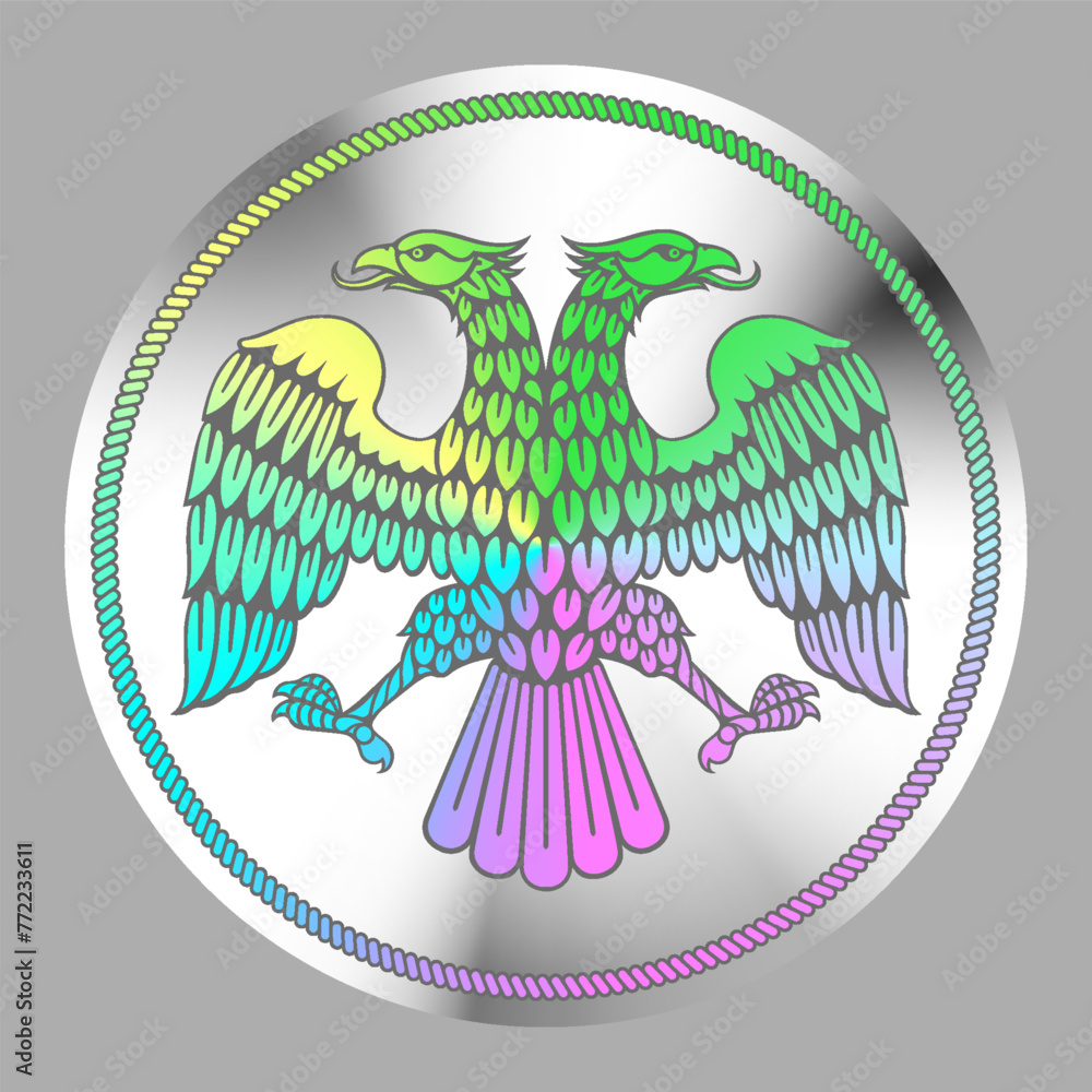 Vector sticker fictional colored retro Russian double headed eagle ...