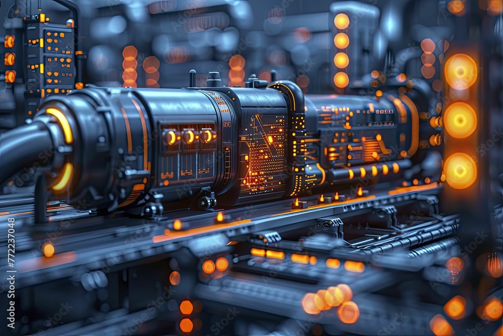 Abstract icon of a machine learning model adjusting production lines ...