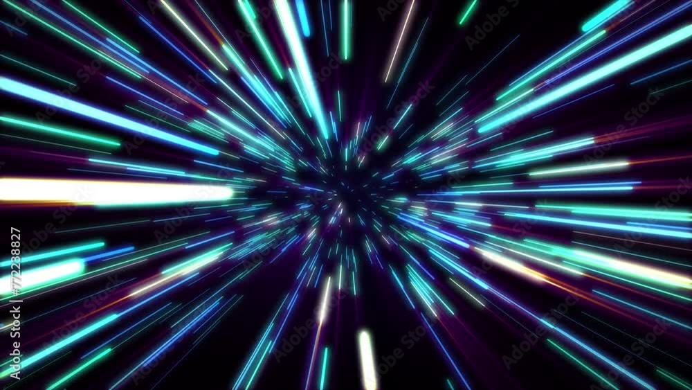 Loop background with flying through the hyperspace. Lightspeed universe ...