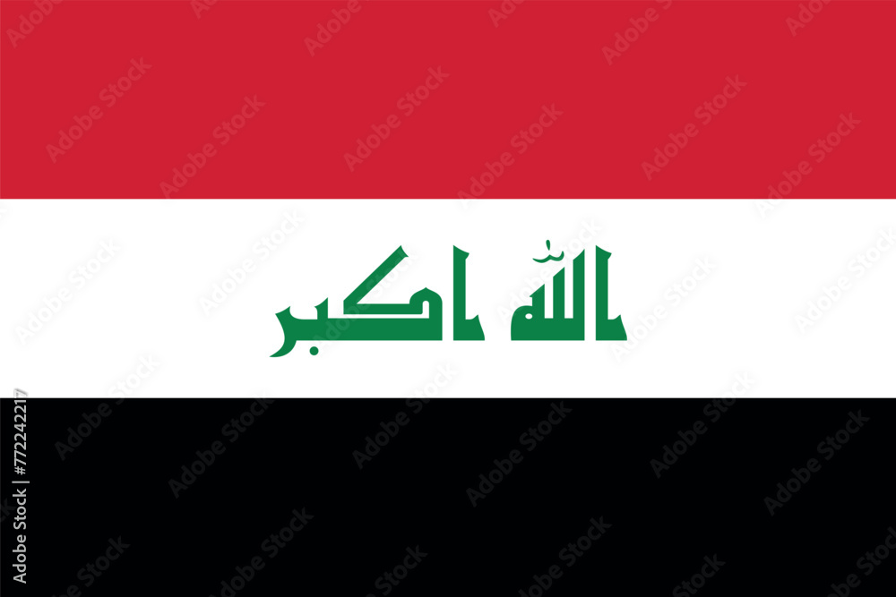 Flag of Iraq. Iraqi tricolor flag with Muslim inscription. State symbol ...