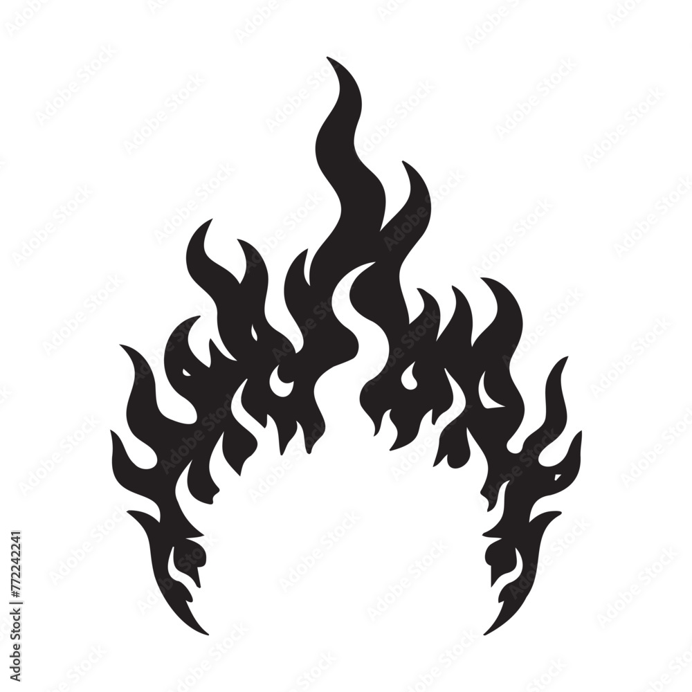 Flame fire crown, black silhouette on a transparent background, burning ...