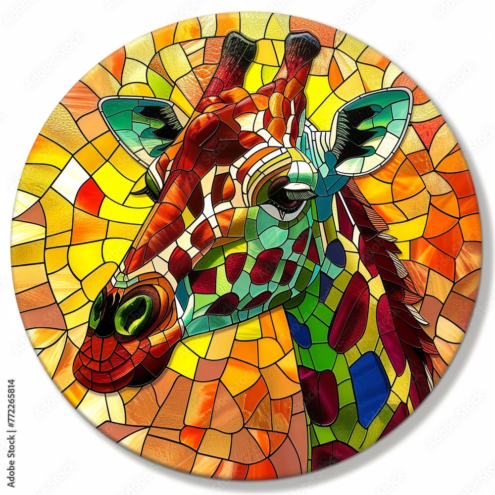 Giraffe realistic stained glass art print, realistic usage of light and ...
