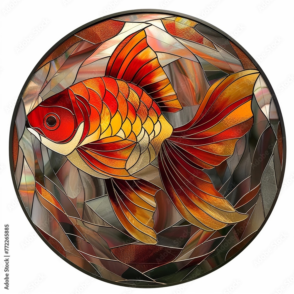 Goldfish realistic stained glass art print, realistic usage of light ...