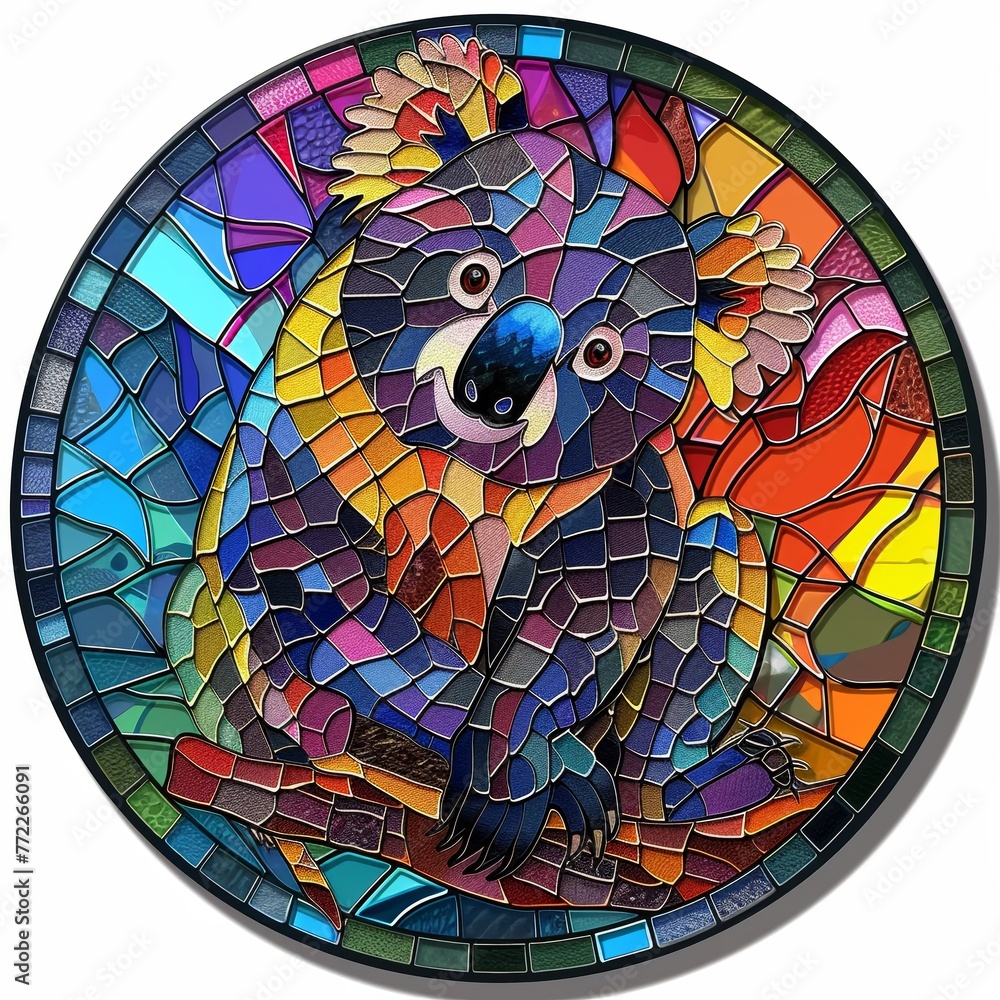 Koala realistic stained glass art print, realistic usage of light and ...