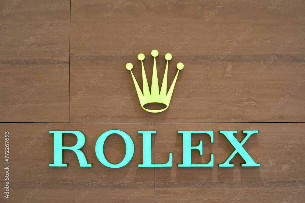 HONG KONG, CHINA - DECEMBER 05, 2023: close up shot of Rolex sign as ...