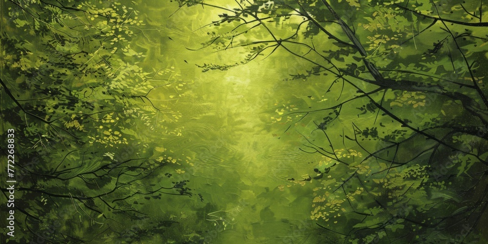 Sylvan oasis captured in a lush green forest, where a striking tree ...