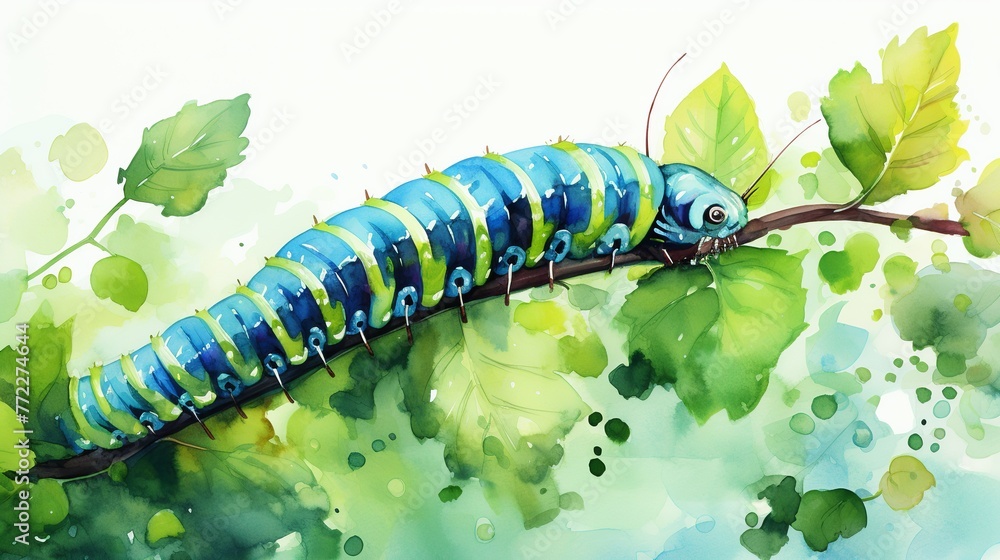 Cartoon illustration of a cute tree caterpillar with a green color that ...