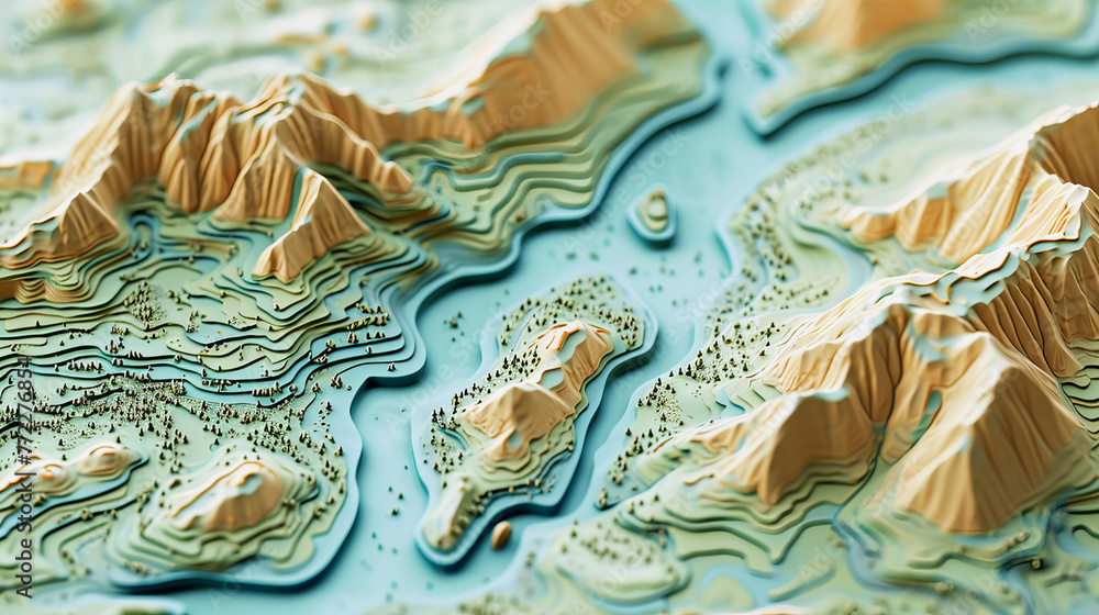 Maquetes de mapas em terreno montanhoso, em estilo relevo 3D ...