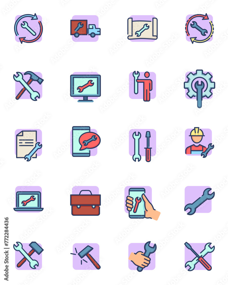 Repair signs thin icon set. Wrench symbol, spanner in human hand, on ...