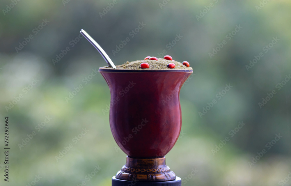 Chimarrão with Easter decoration. Yerba mate Ilex Paraguariensis ...