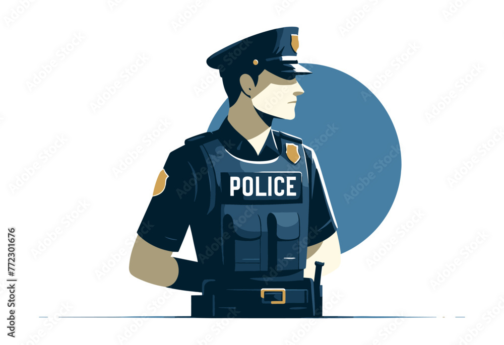 A vector illustration of a vigilant police officer, observing the ...