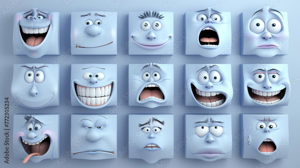 A collection of cartoon faces with different expressions, including ...