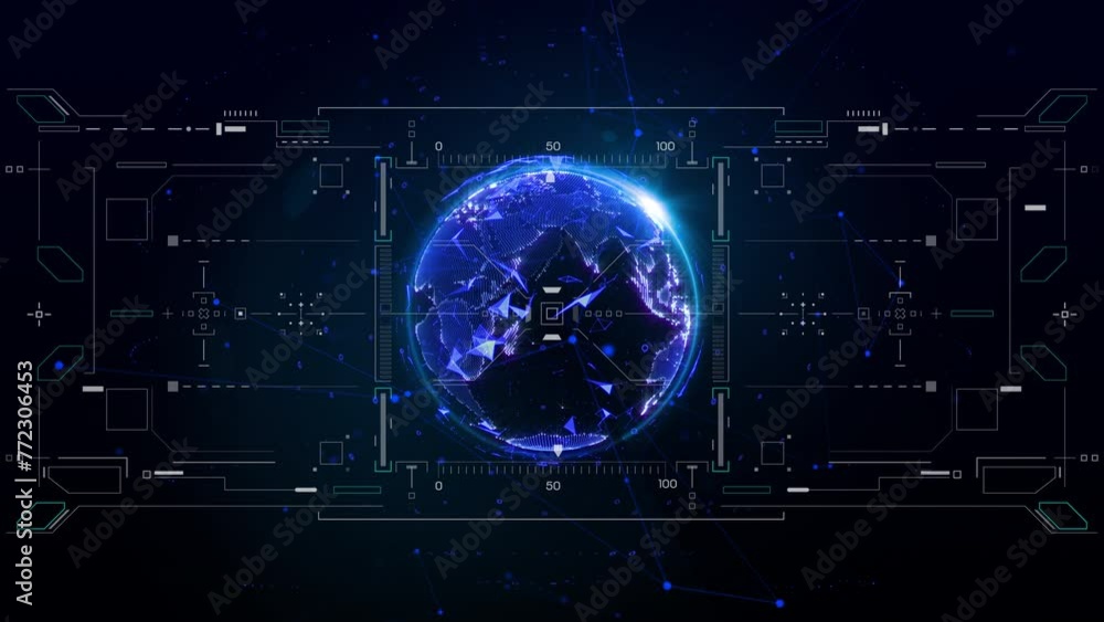 HUD Futuristic Monitoring Screen To Explore The Digital Earth Rotating ...