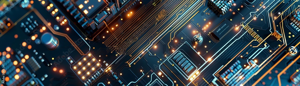 Futuristic microchip design on a PCB emphasizing sleek advanced tech ...