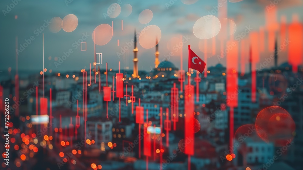 Turkey business skyline with stock exchange trading chart double ...