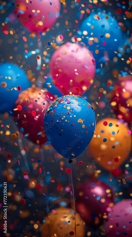 balloon birthday background with floating balloons in vibrant blue red ...