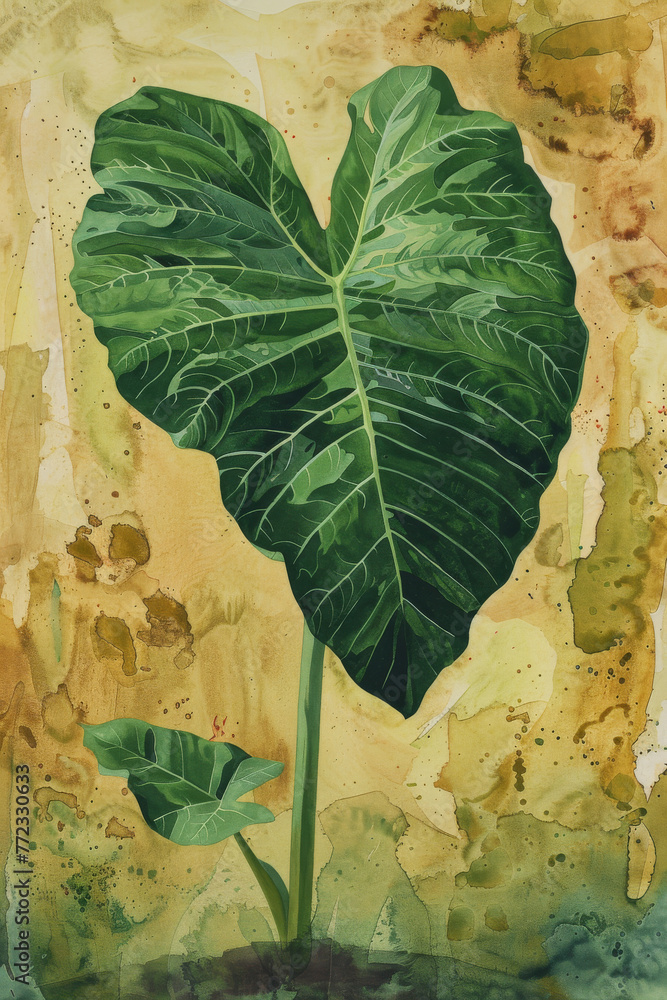 A painting of a large green leaf with a smaller leaf growing out of it ... A painting of a large green leaf with a smaller leaf growing out of it ...