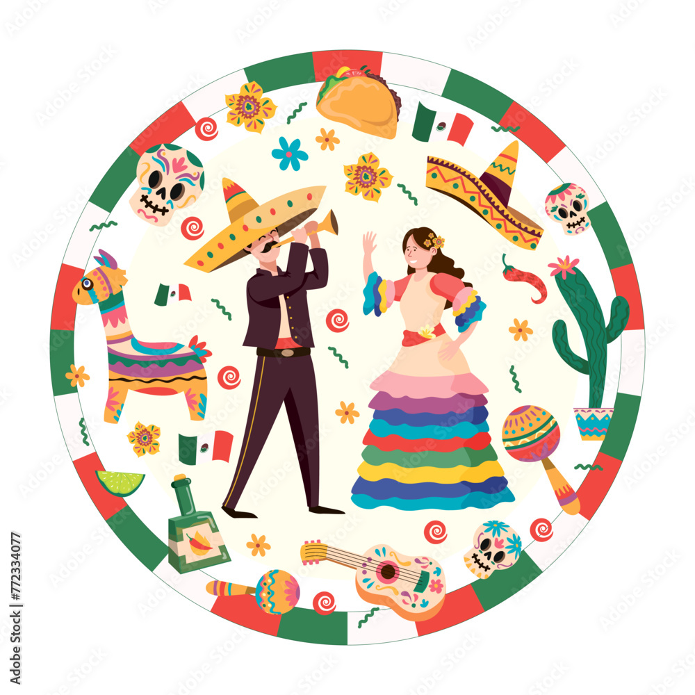 Vecteur Stock Mexican folk dance vector illustration. Mexican culture ...