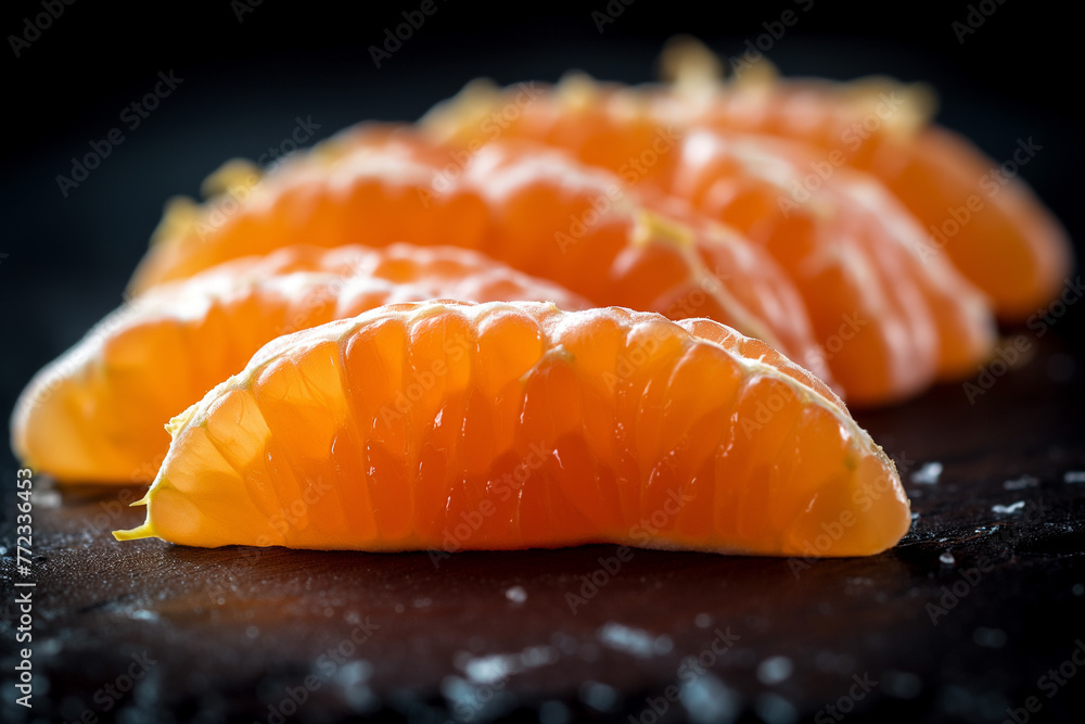 Fresh mandarin slices with mint on dark background. Juicy mandarin ...
