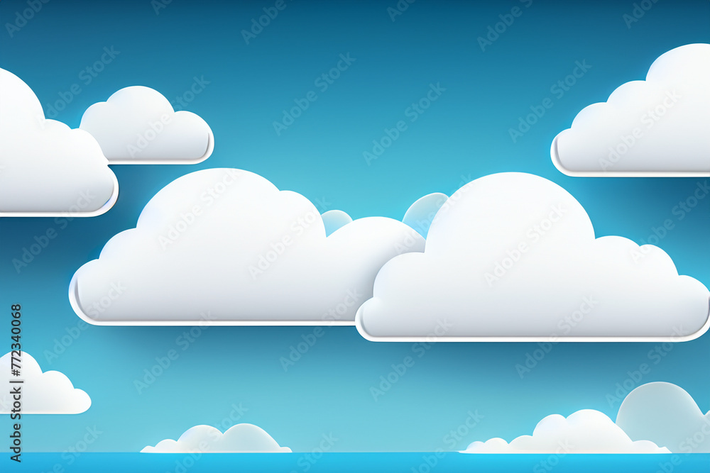 Realistic white cloud background design, empty blue sky illustration ...