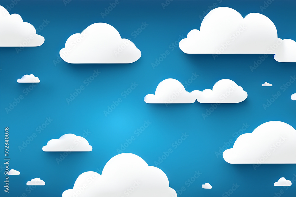 Realistic white cloud background design, empty blue sky illustration ...